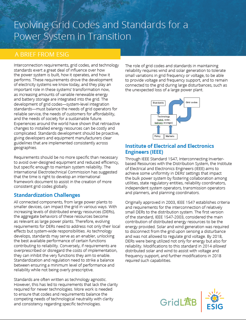 Evolving Grid Codes and Standards for a Power System in Transition - ESIG