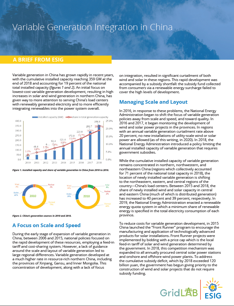 Variable Generation Integration in China - ESIG